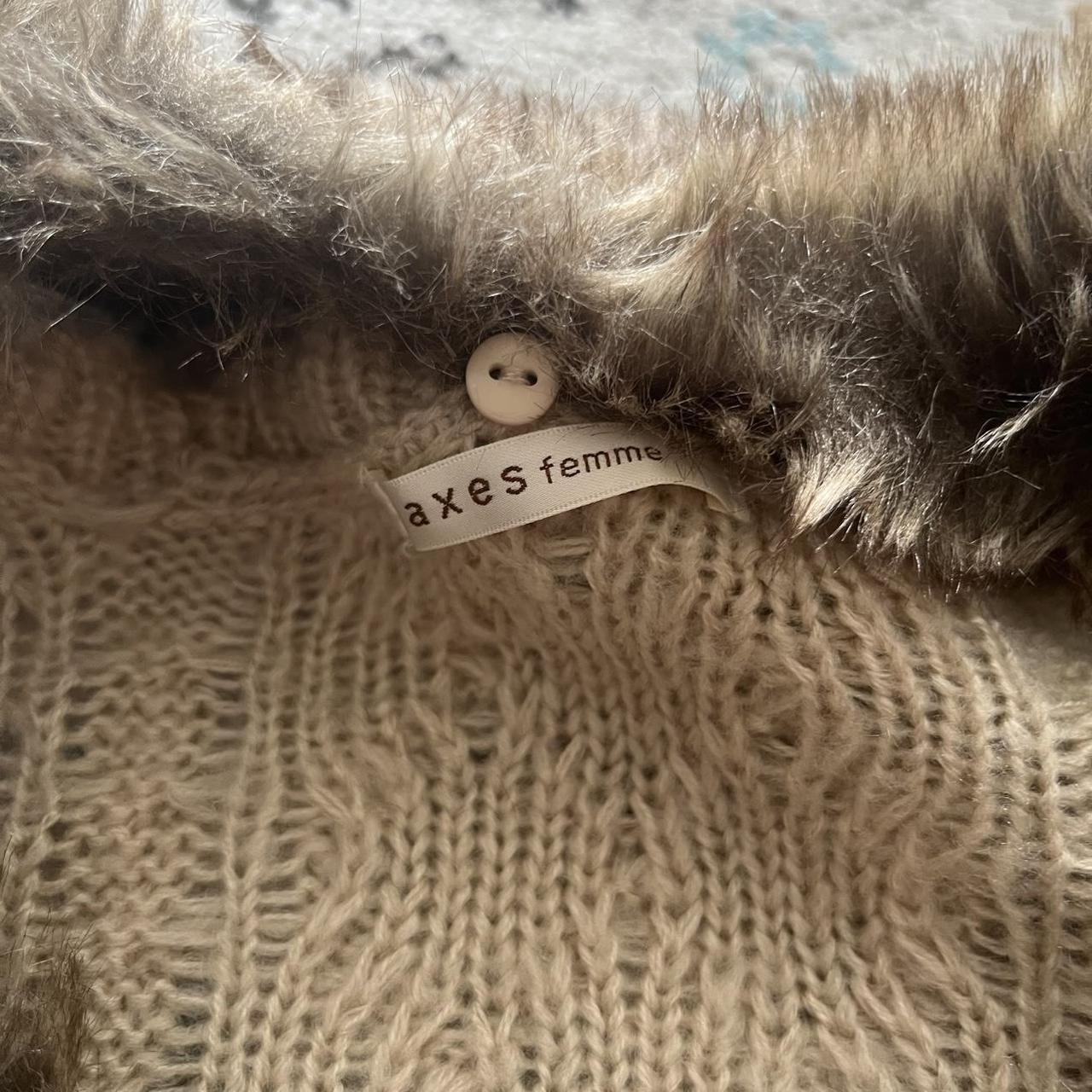 Axes femme cream and brown fur knit sweater cardigan... | Depop
