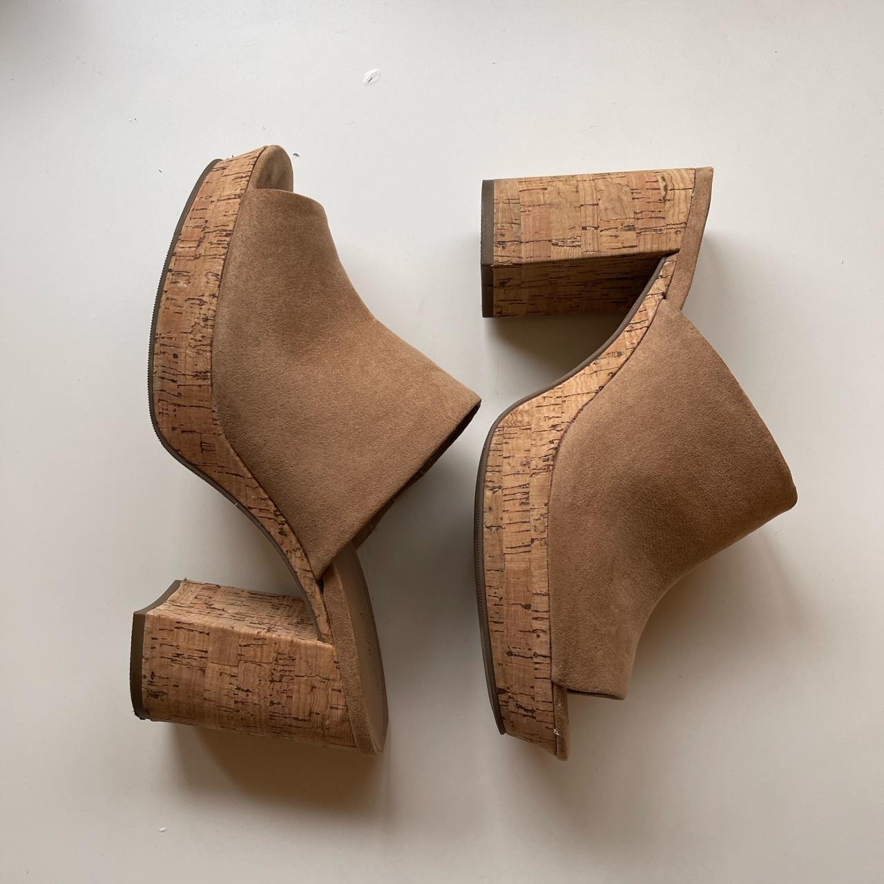 tan suede open toe heals size 8 heal height 3 inches - Depop