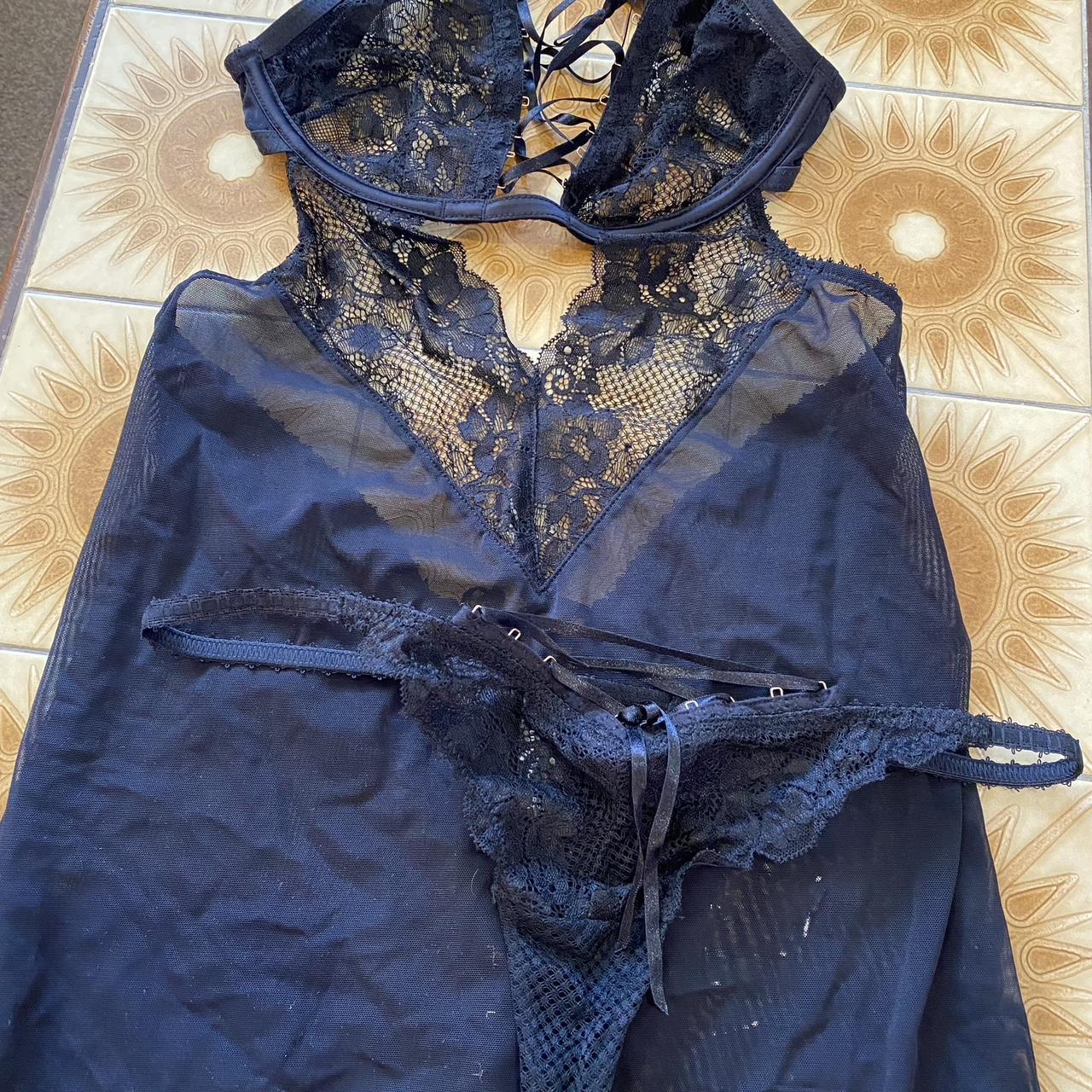 Ann Summers black mesh mini dress with lace floral... - Depop