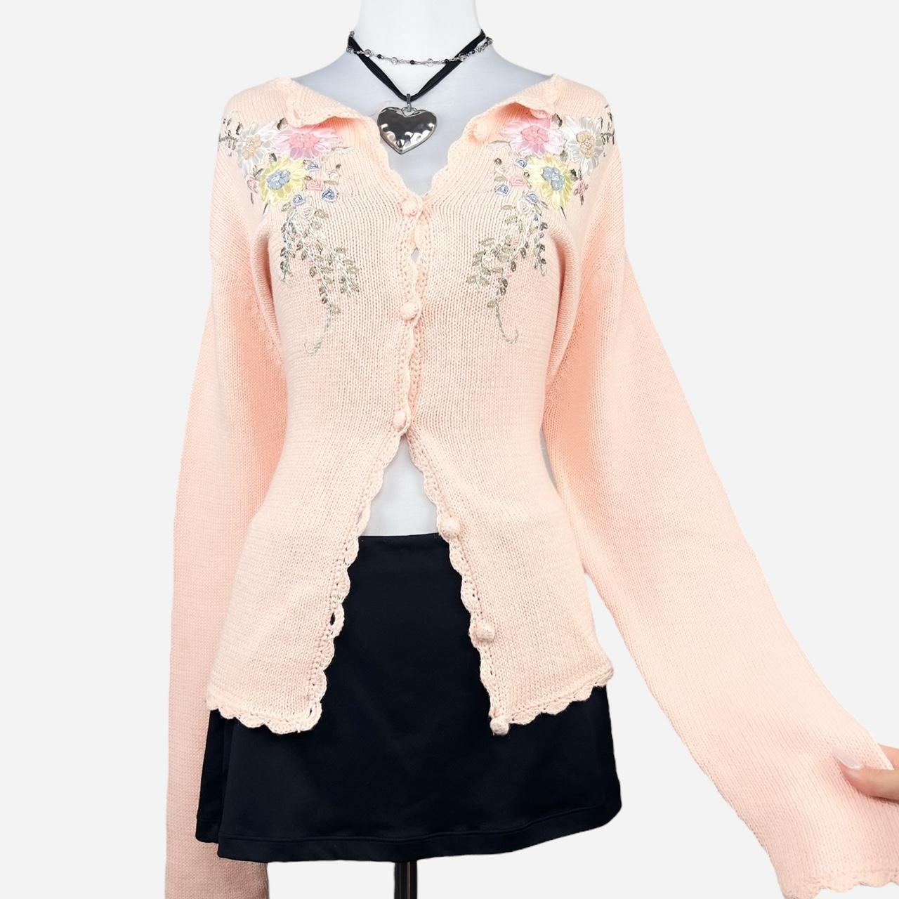 🌸 Vintage Coquette Floral Sweater Cardigan... - Depop