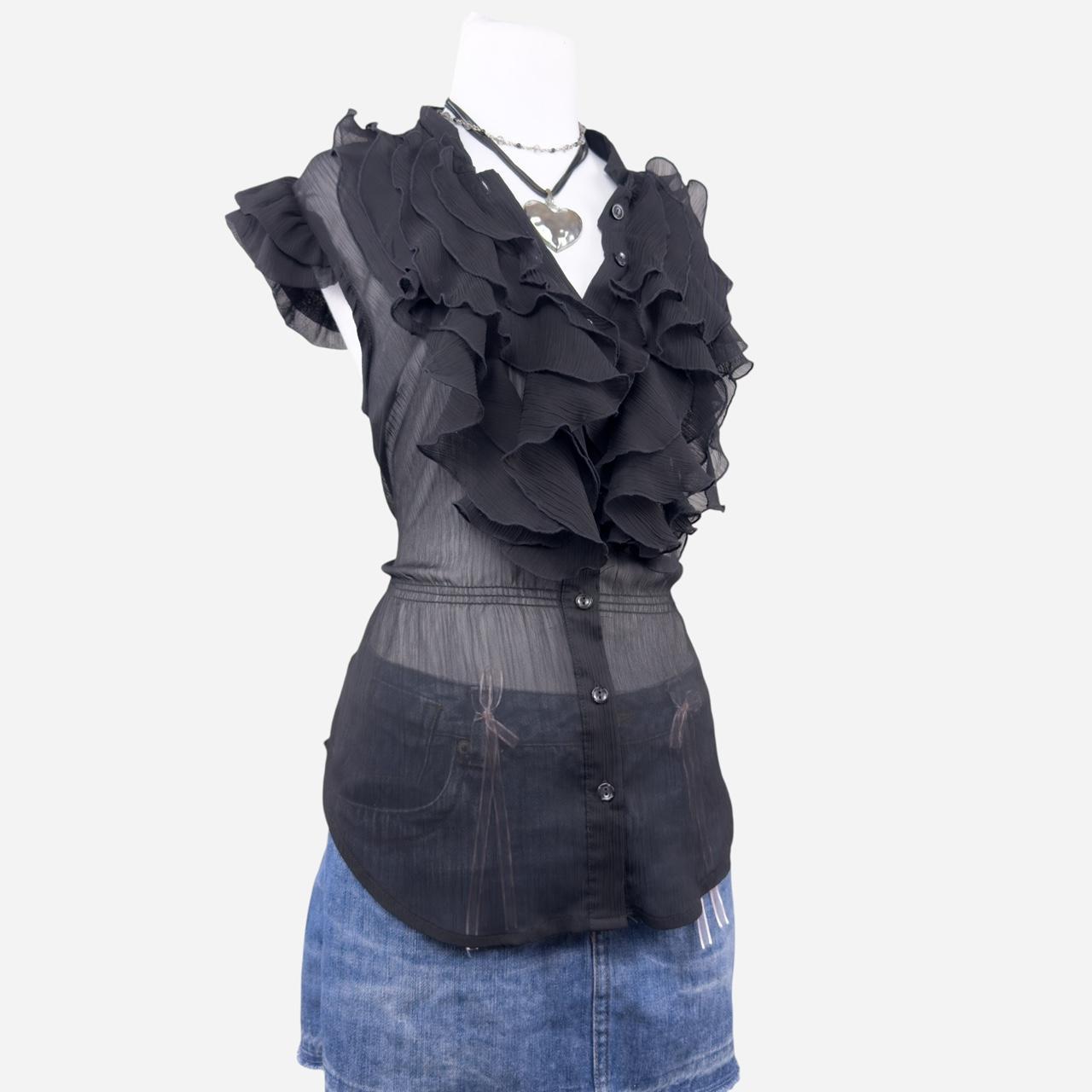 🍒Early 2000’s Sheer Frilly Button Up Top🍒 -Brand:... - Depop