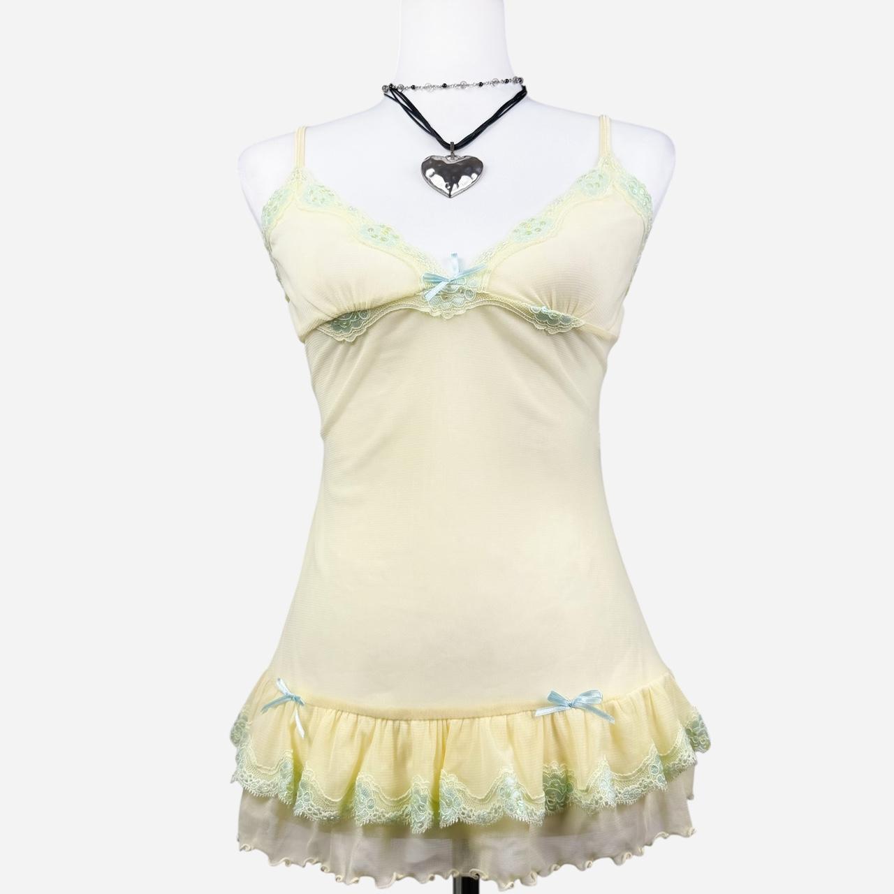 💛Early 2000’s Coquette Mesh Frilly Slip... | Depop