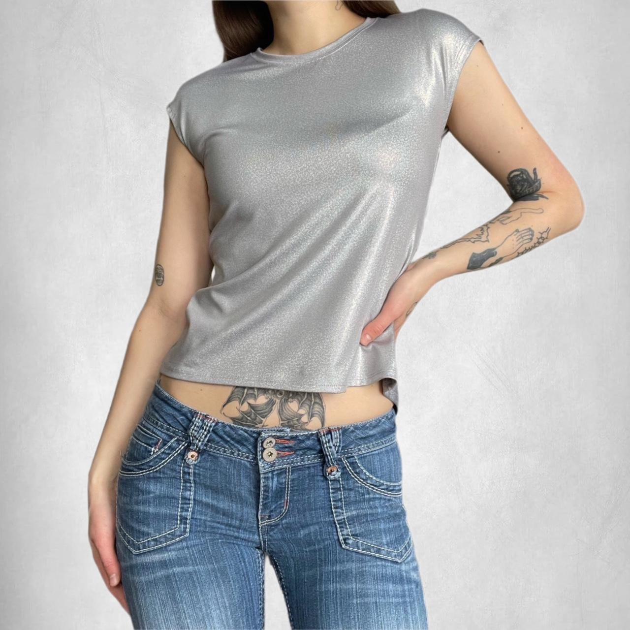 Y2k Cutout Top/Backless Sparkly Shirt 8/10... - Depop