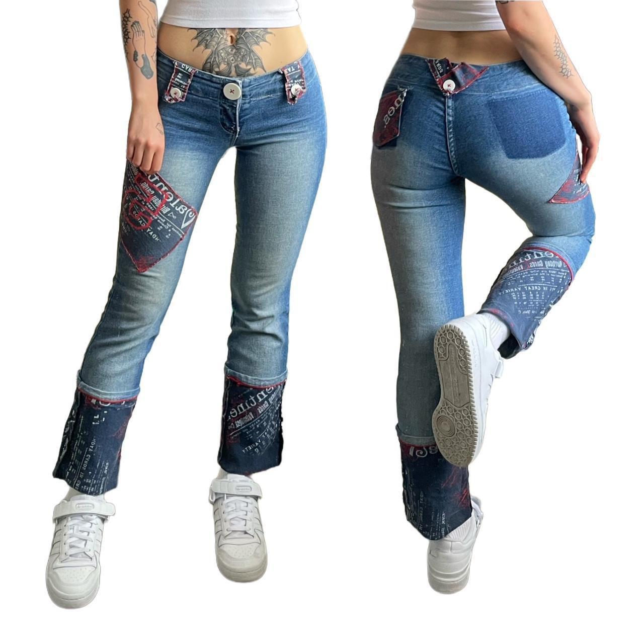 Y2k Printed Bootcut Jeans Vintage 2000s graphic... - Depop