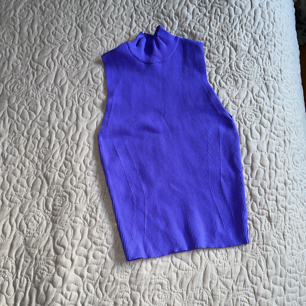 Zara UK 10 Bright Purple Ribbed High Neck Vest Worn... - Depop