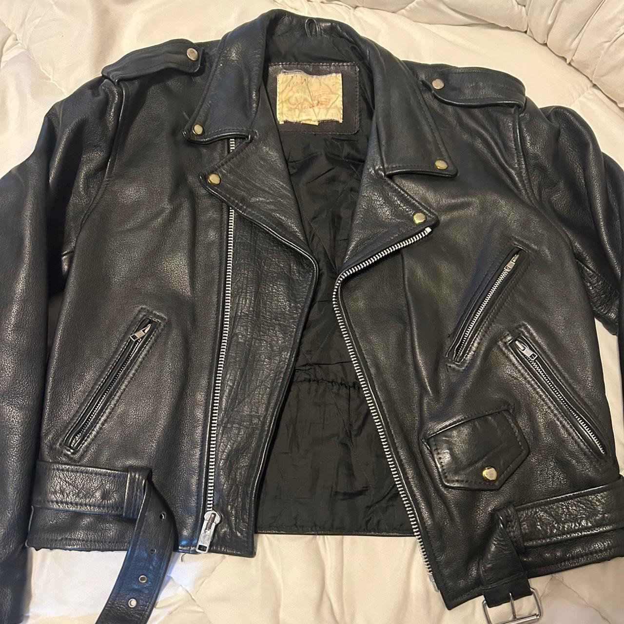 VINTAGE BLACK PUNK MOTORCYCLE JACKET MENS SIZE... | Depop