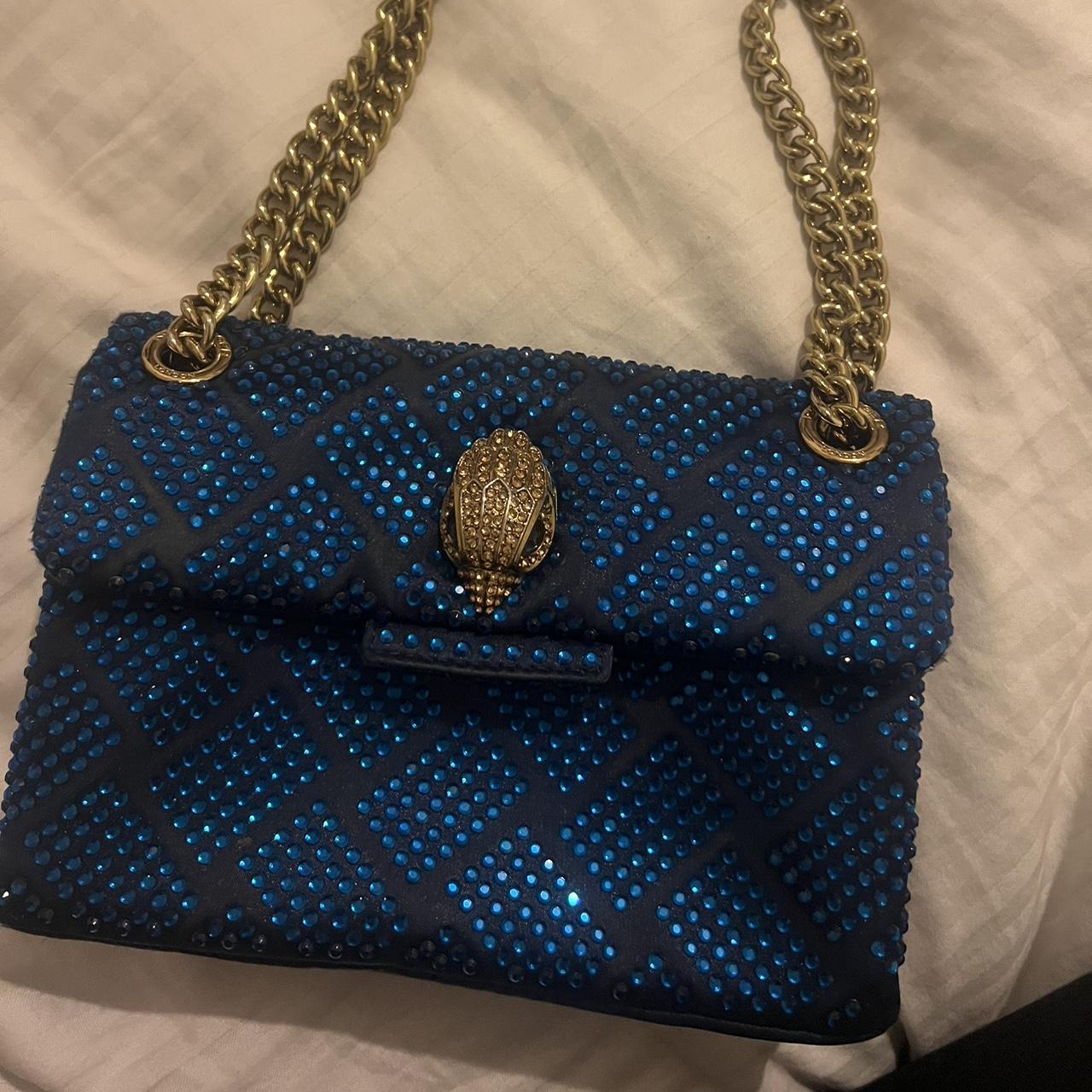 Kurt Geiger Blue and gold beaded shoulder bag with... | Depop
