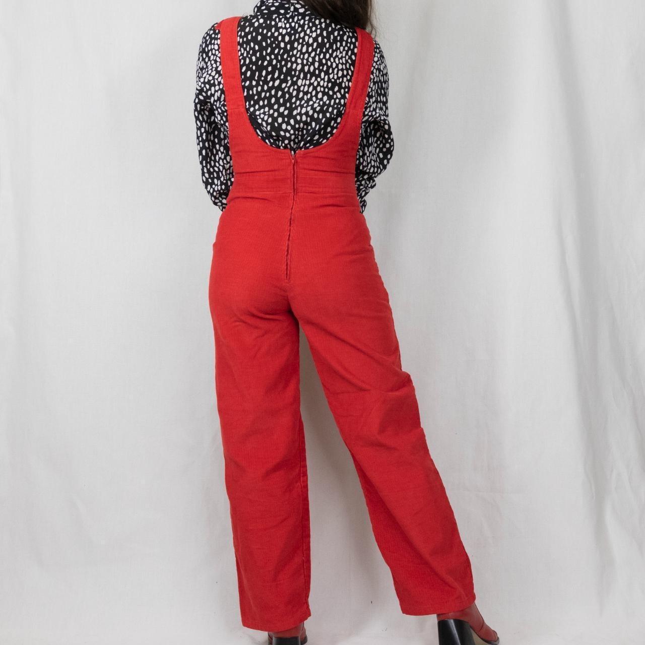 Bright red corduroy overalls that I created from a... - Depop