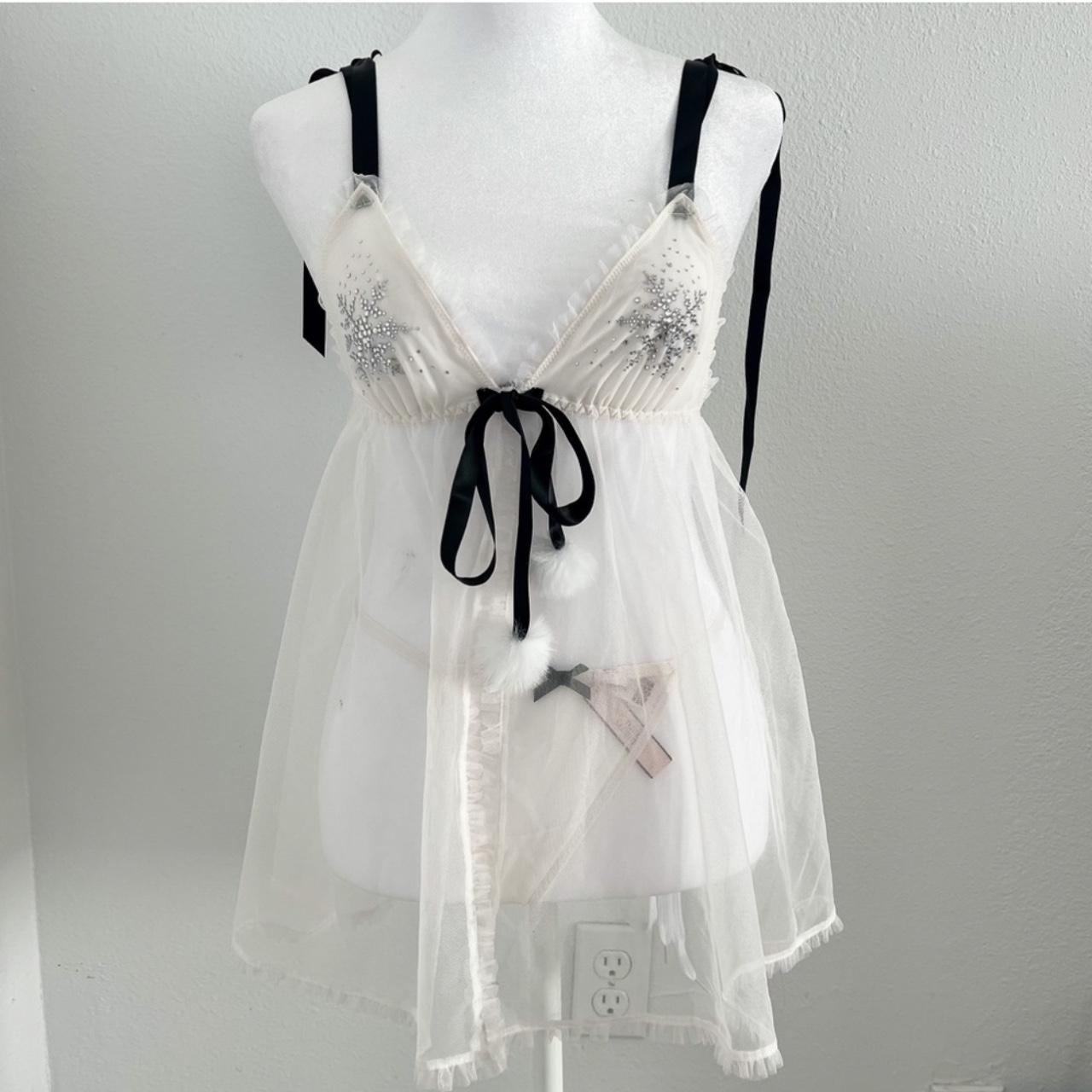 Victorias Secret Snowflake Embellished Babydoll Set... - Depop