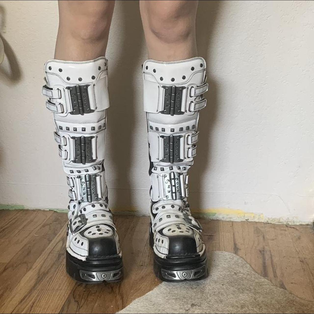 New Rock Women's White and Black Boots | Depop