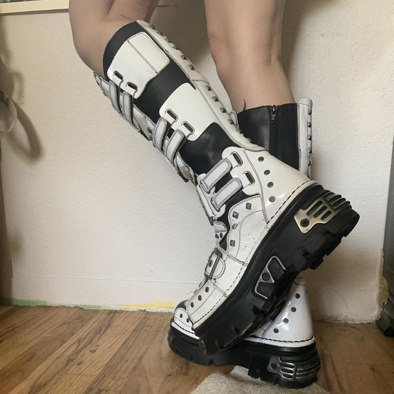New Rock Women's White and Black Boots | Depop