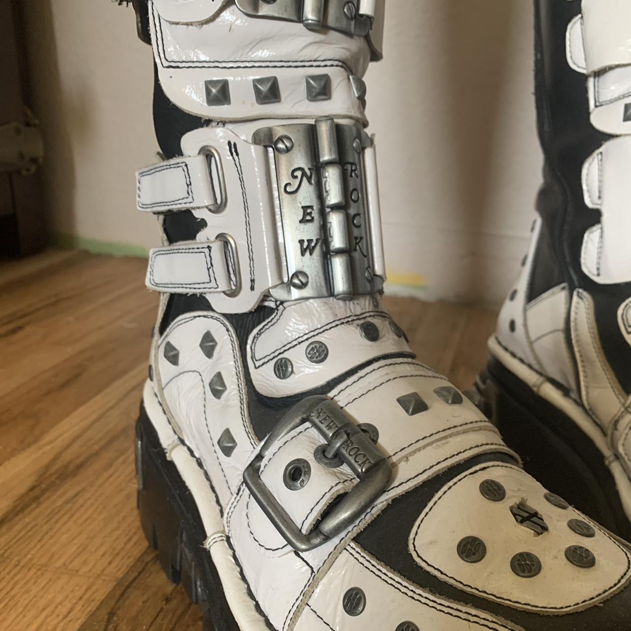 New Rock Women's White and Black Boots | Depop