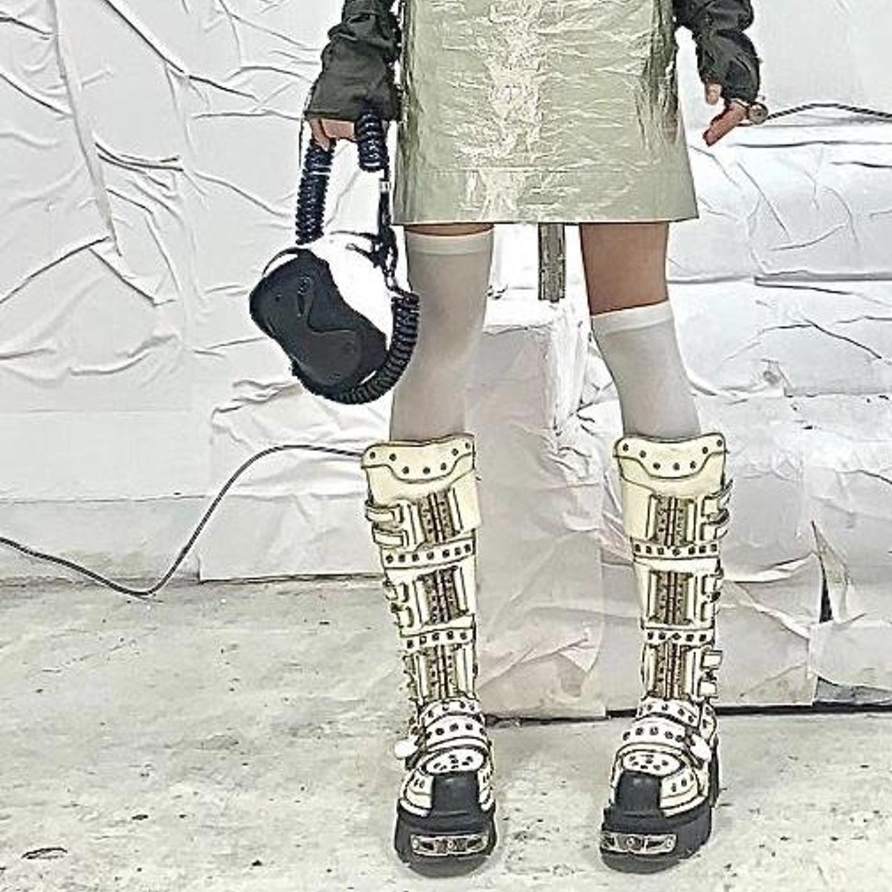 New Rock Women's White and Black Boots | Depop