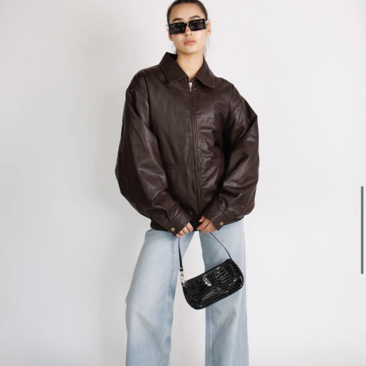 REISS 90’S OVERSIZED BROWN LEATHER JACKET Size: medium - Depop