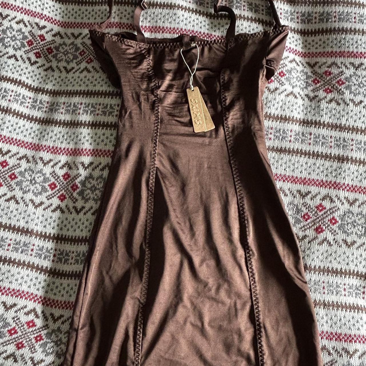 Skims satin mini dress size Xs shade ‘cocoa’ Brand... - Depop