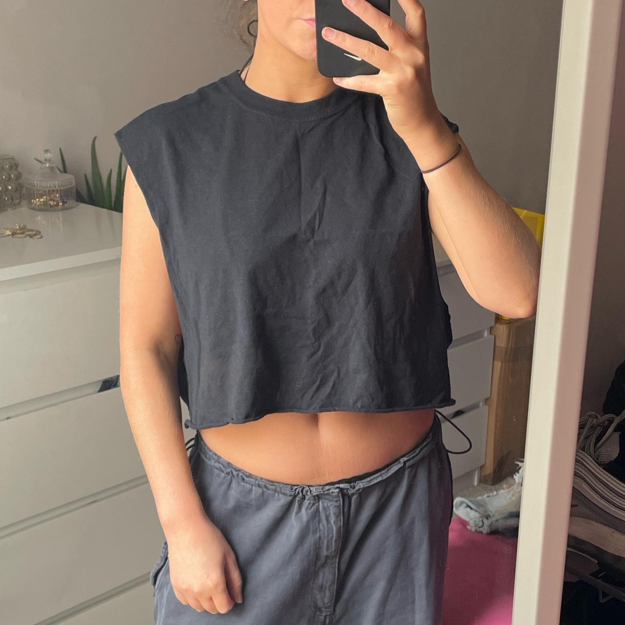 Asos reclaimed vintage black crop top. Oversized... - Depop