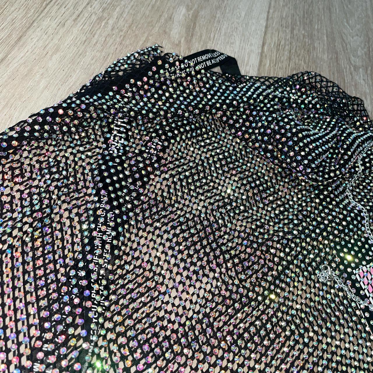 Plt crystal rhinestone fishnet cowl neck mini dress... - Depop