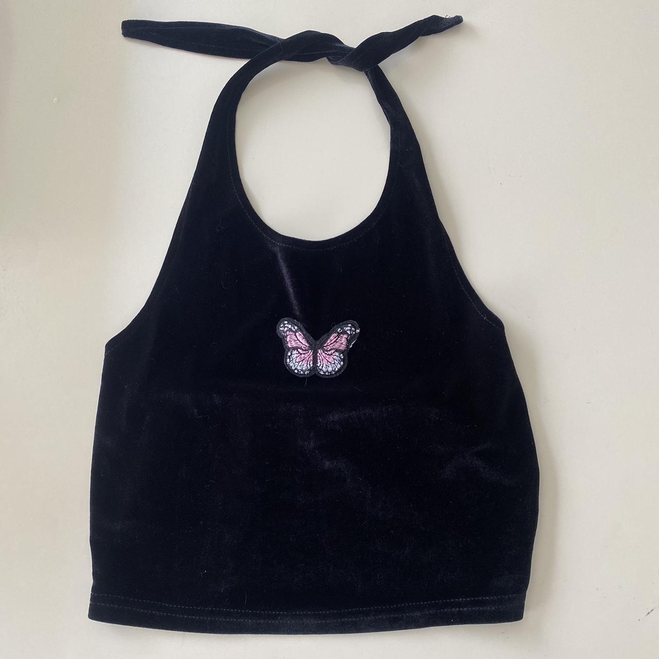 velvet butterfly halter top Love this item but... - Depop