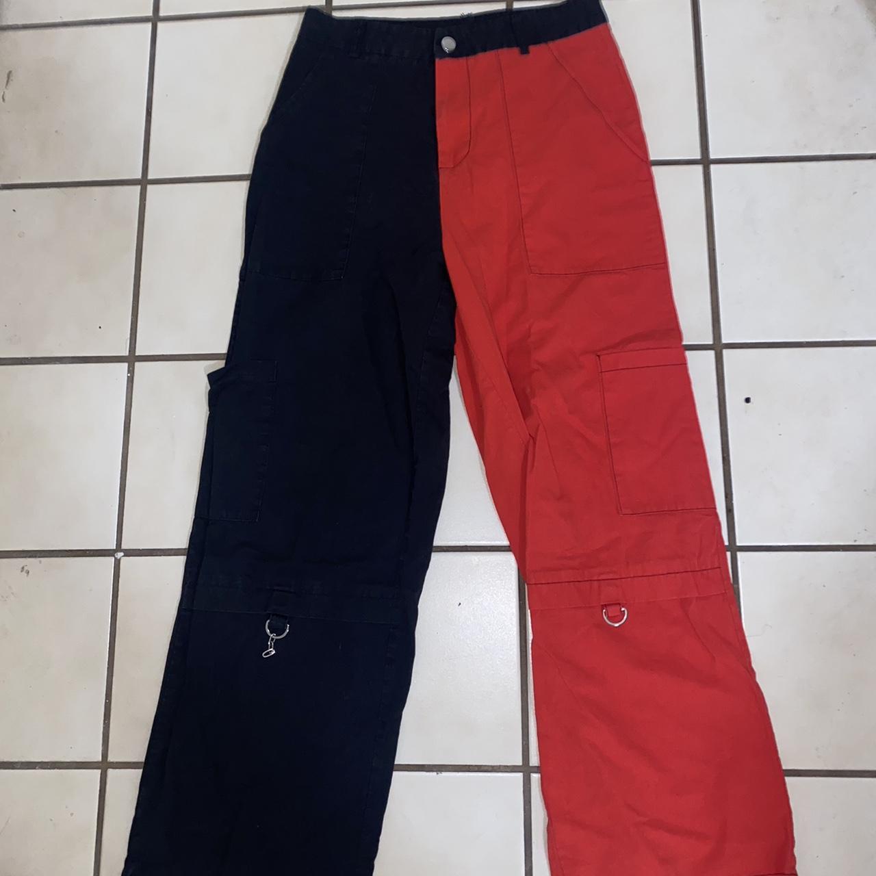 Romwe split red and black pants Size small Remind... - Depop