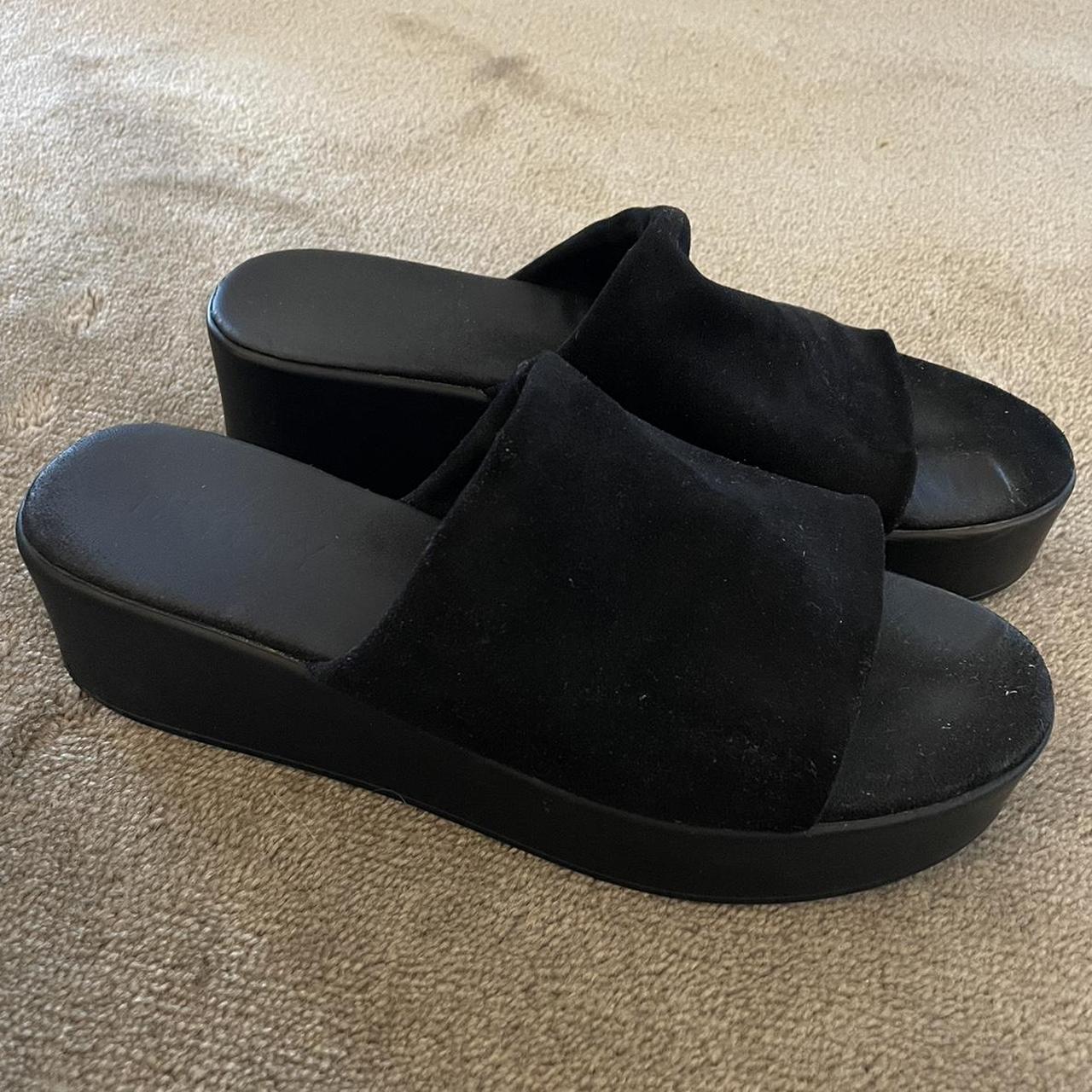 Black platform sandals / slides. Size 8. Pre loved... - Depop