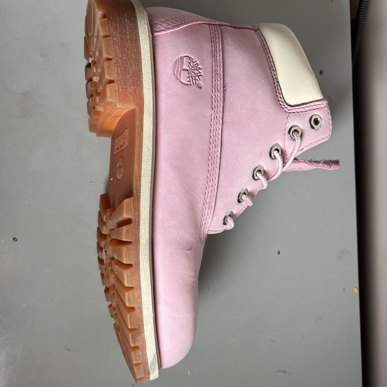 Pink timberlands, size 3 in kids or a women’s 5.... - Depop