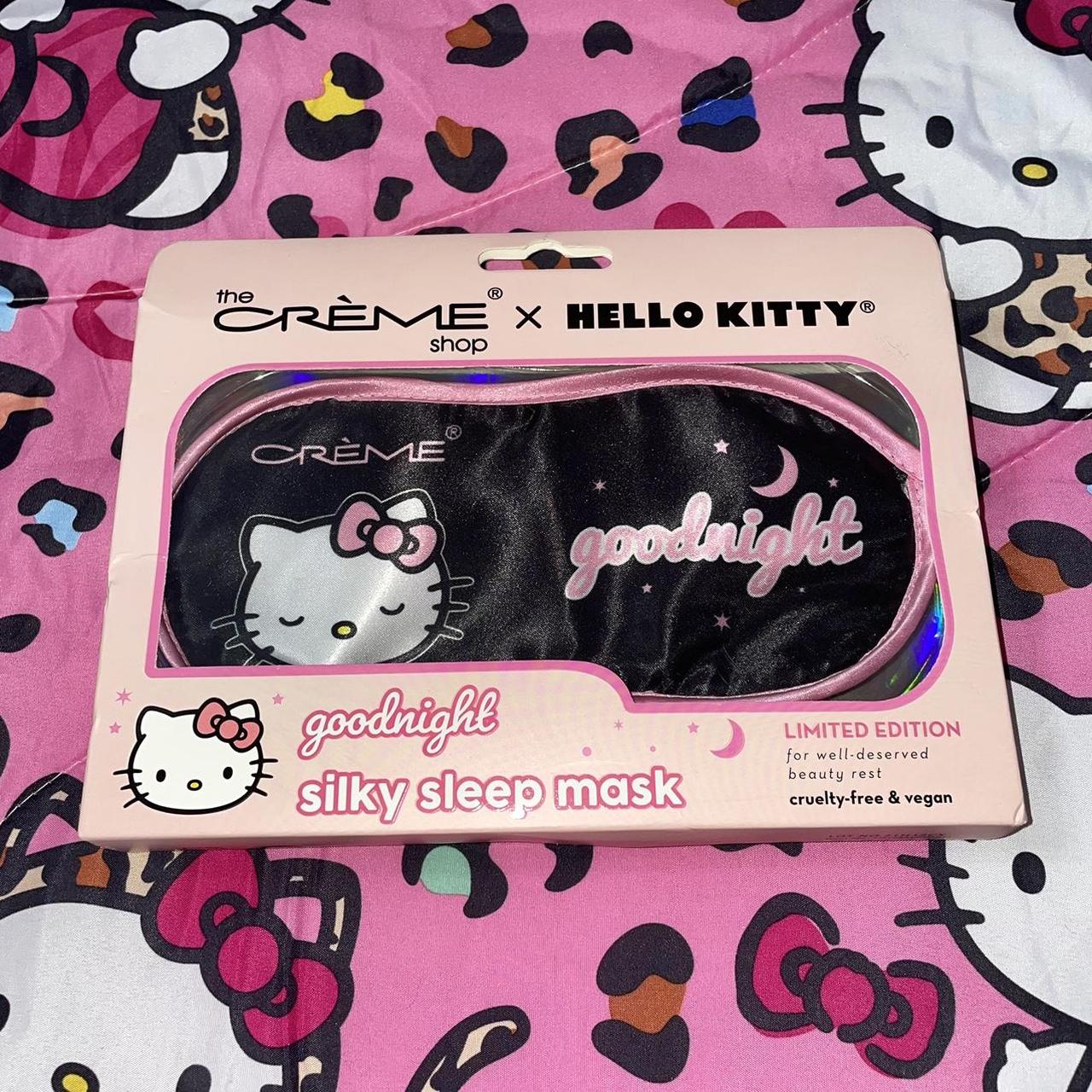 y2k sleep mask hello kitty silk sleep mask black &... - Depop