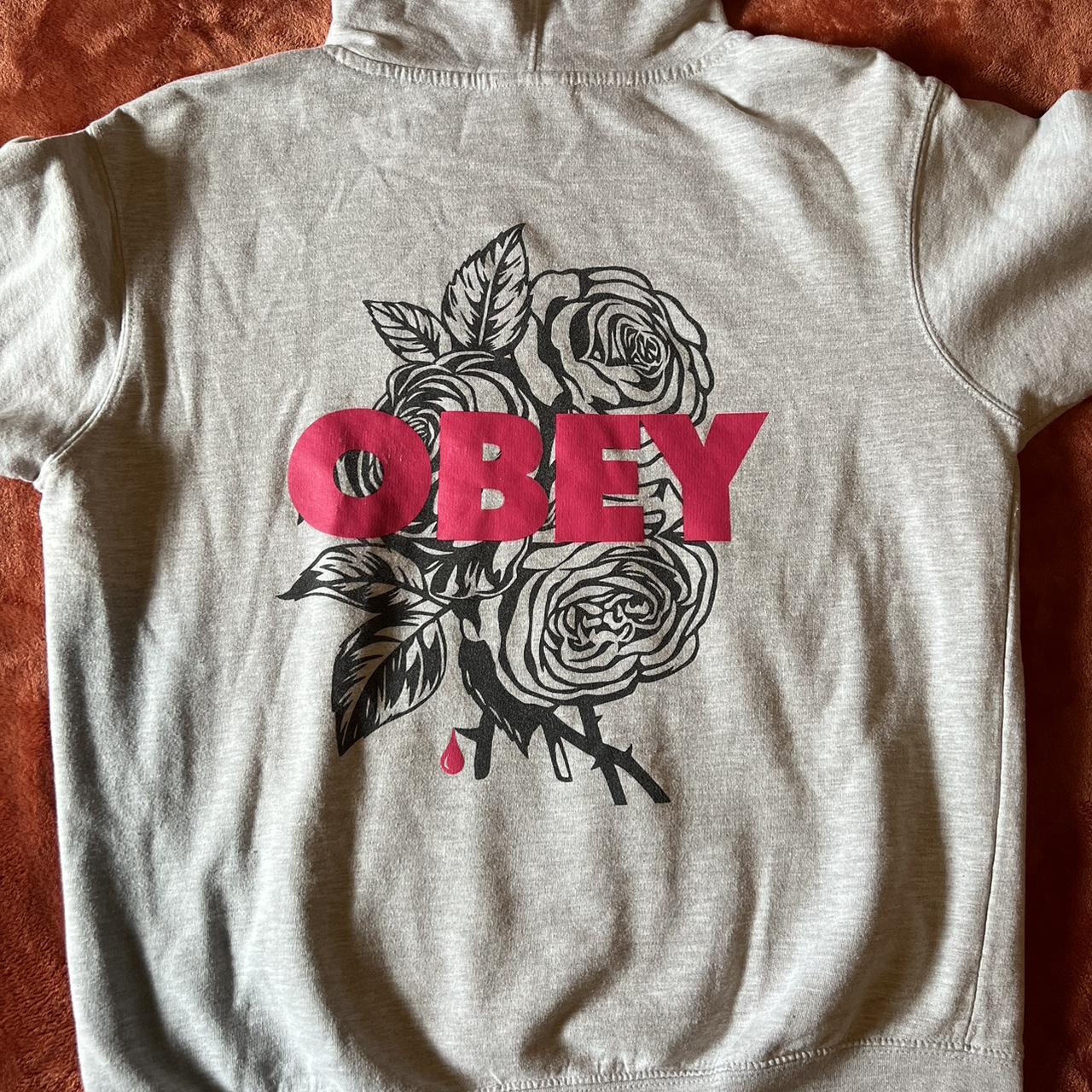 Obey Graphic Hoodie! Cute floral graphic in pink and... - Depop