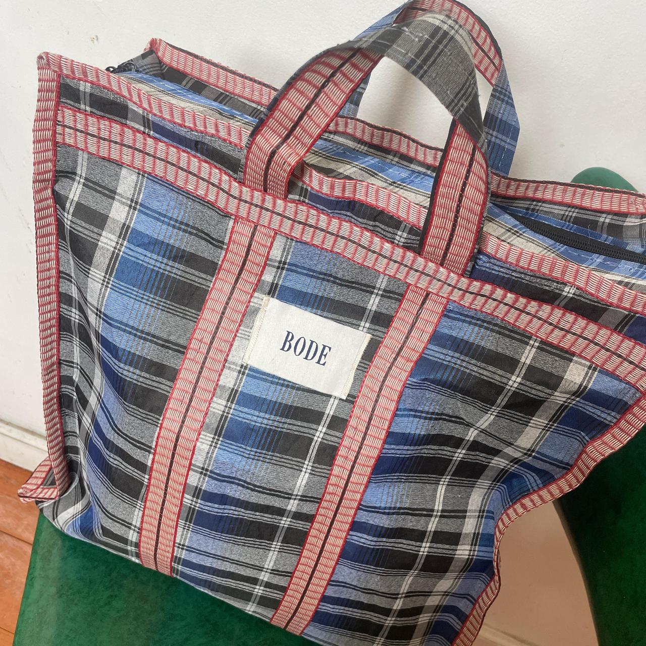 BODE WOVEN TOTE BAG w/ ZIP • PLAID : red blue black... - Depop