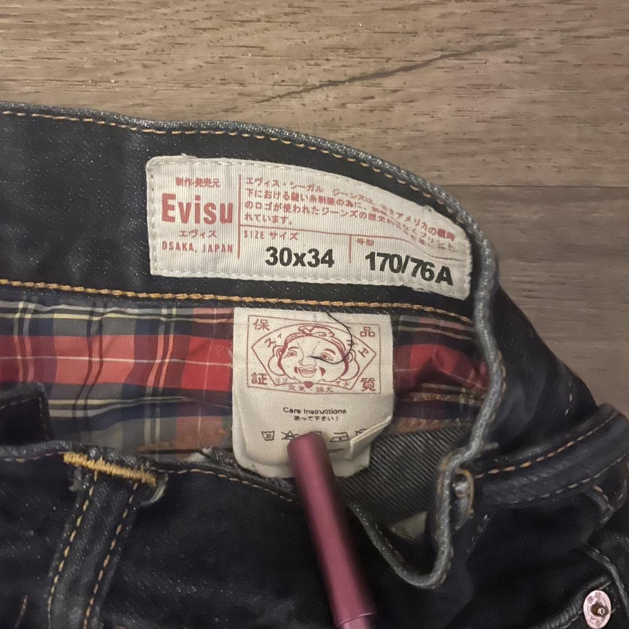 black Custom Evisu jeans. Size 30x34 Good condition... - Depop