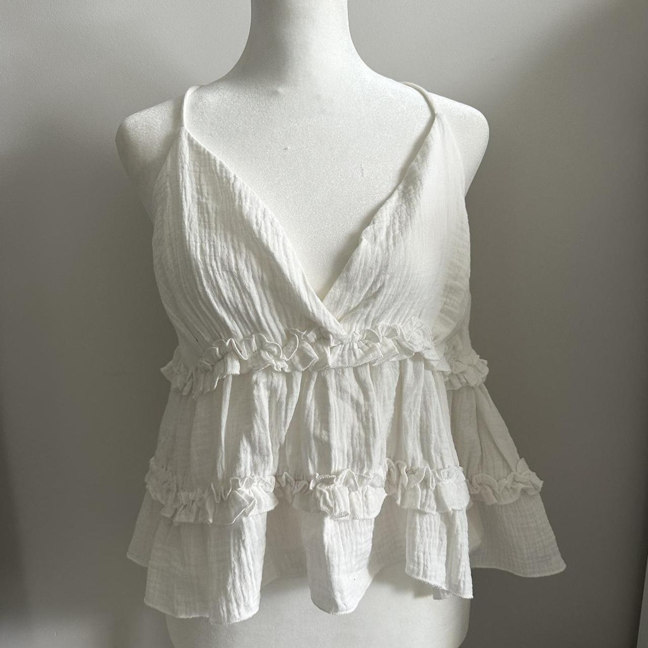 White ruffled cami top never worn Deadstock Brand:... - Depop