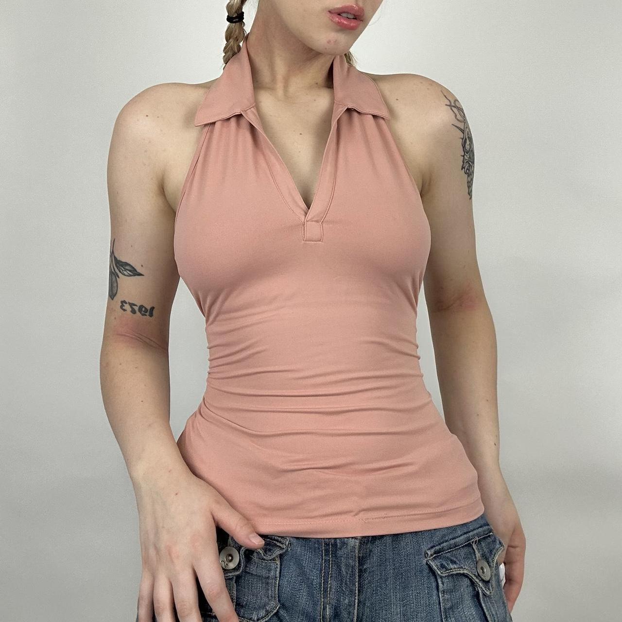 y2k pink halter top 🎀 2000s vintage pale pink /... - Depop