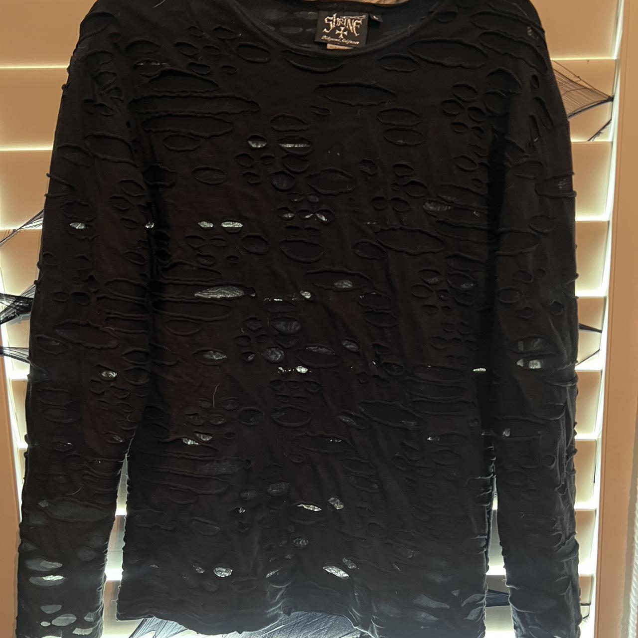 dark dark grey tattered look long sleeve. sheer... - Depop