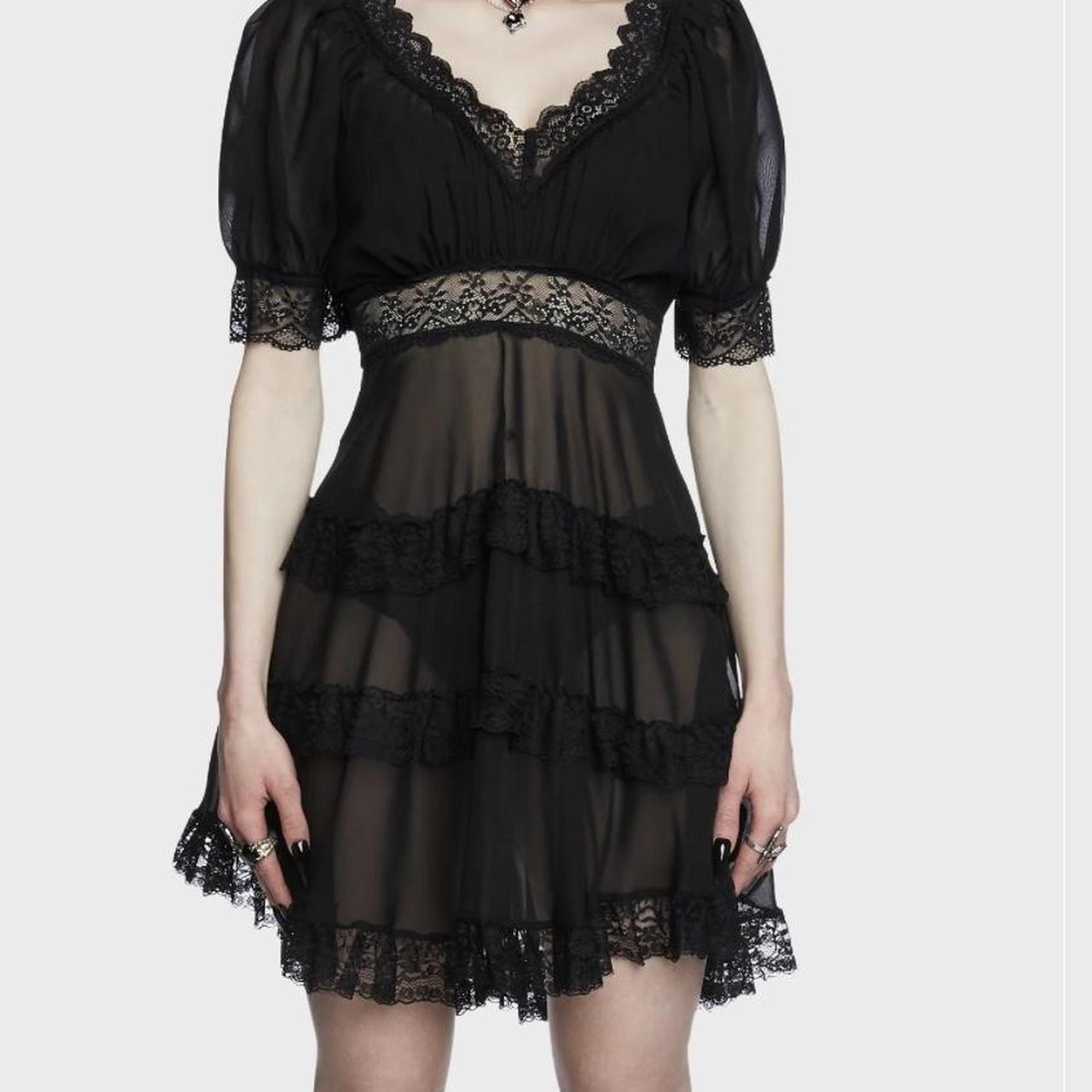 widow dollskill sold out lace sheer tiered mini/midi... - Depop