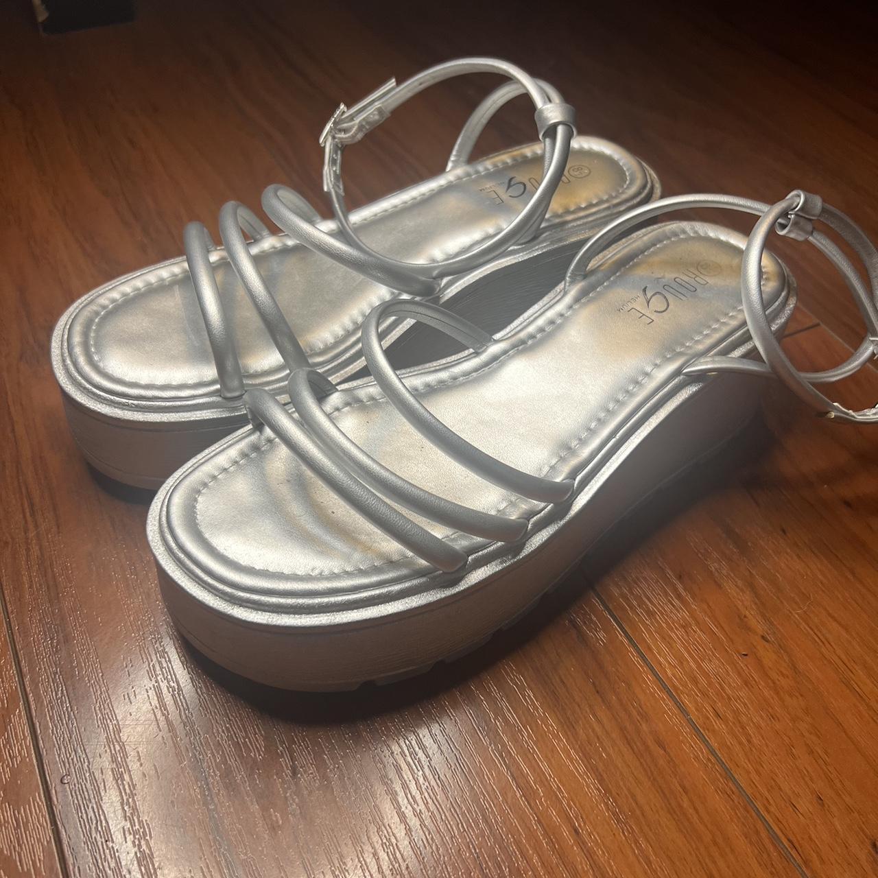 silver platform sandals worn 2x size 8 1/2 us women - Depop