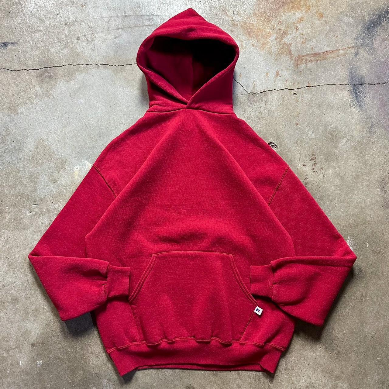 vintage Russell blank red hoodie 1990s pullover... - Depop