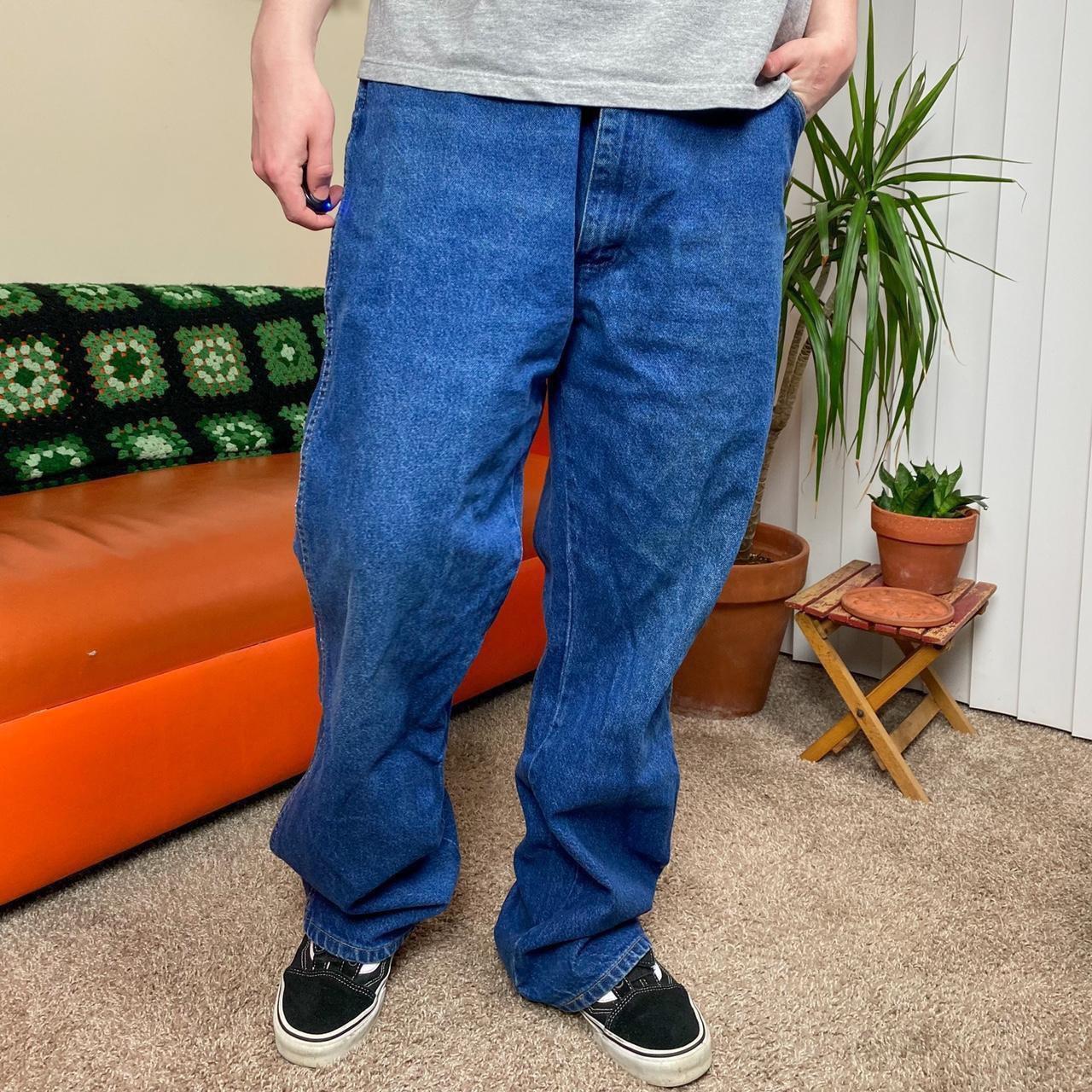 70s vintage bootcut dark wash jean pants rustler... - Depop