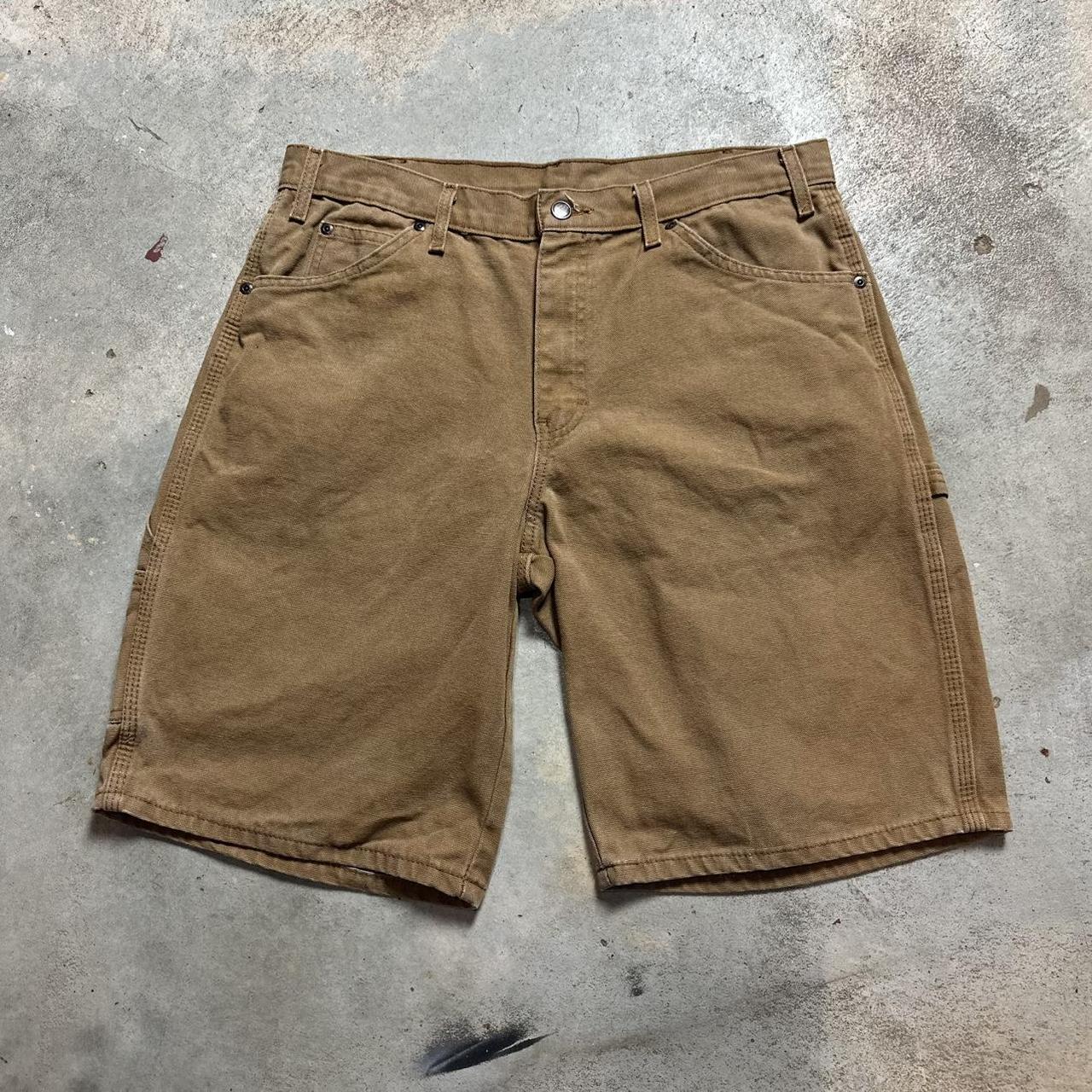 Y2k baggy skater cargo jorts vintage tan denim... | Depop
