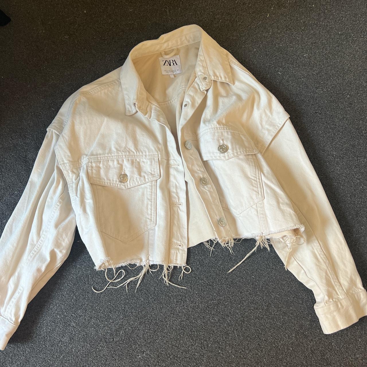 Zara cream cropped denim jacket size medium Worn... - Depop