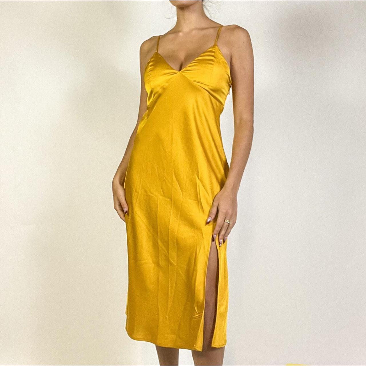 Golden yellow silk maxi dress - adjustable straps in... - Depop