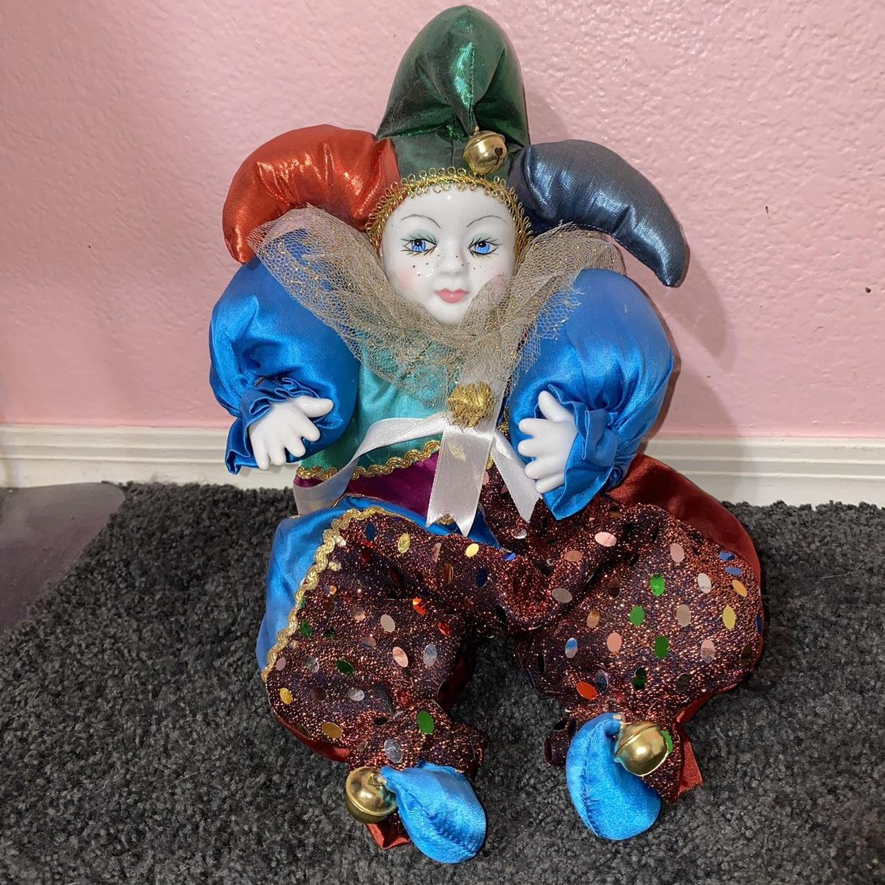 Big old porcelain jester doll w/ opposable limbs... - Depop