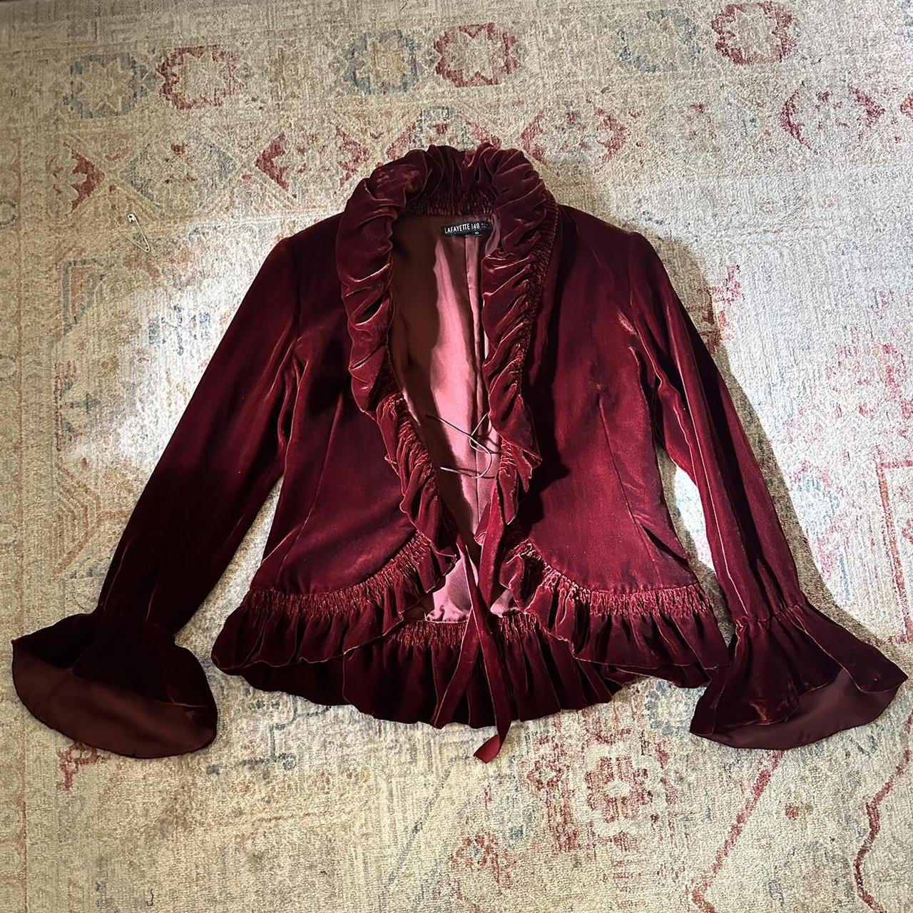 Lafayette 148 Red Velvet Jacket Ruffled w/ bell... - Depop