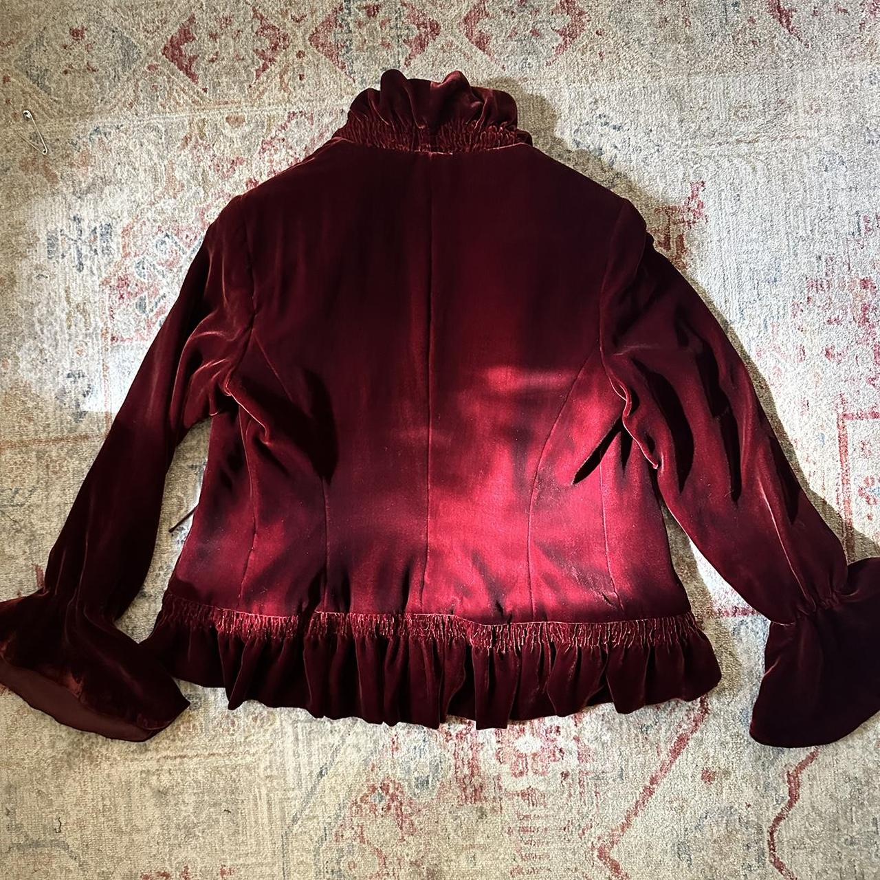 Lafayette 148 Red Velvet Jacket Ruffled w/ bell... - Depop