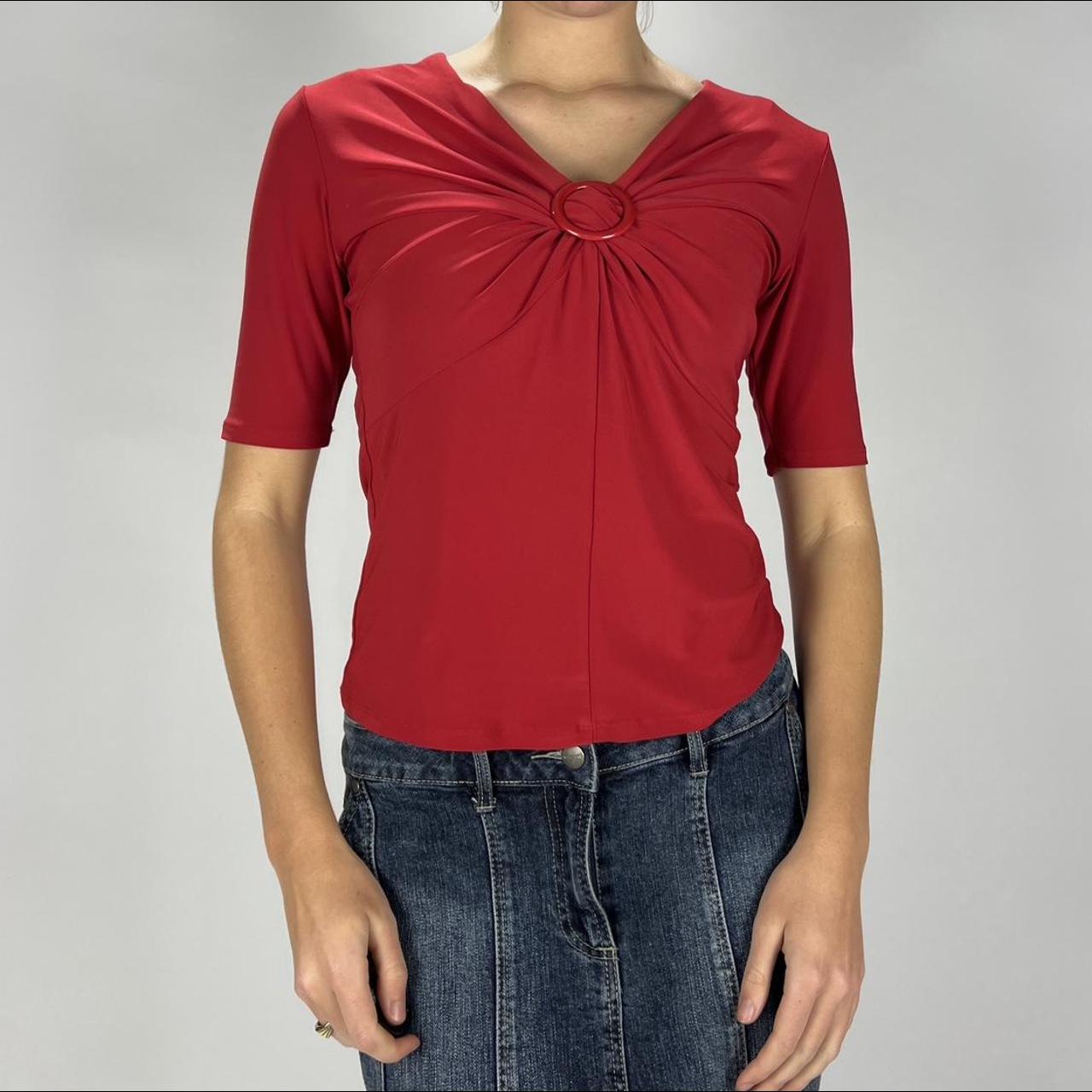 Vintage 90s red top Cute ruched button detail on... - Depop