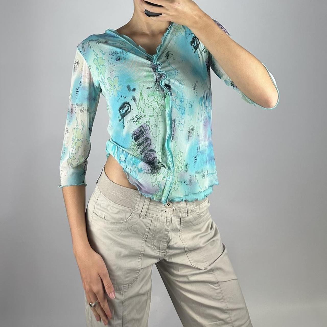 Stunning vintage mesh top Colourful micro - mesh... - Depop