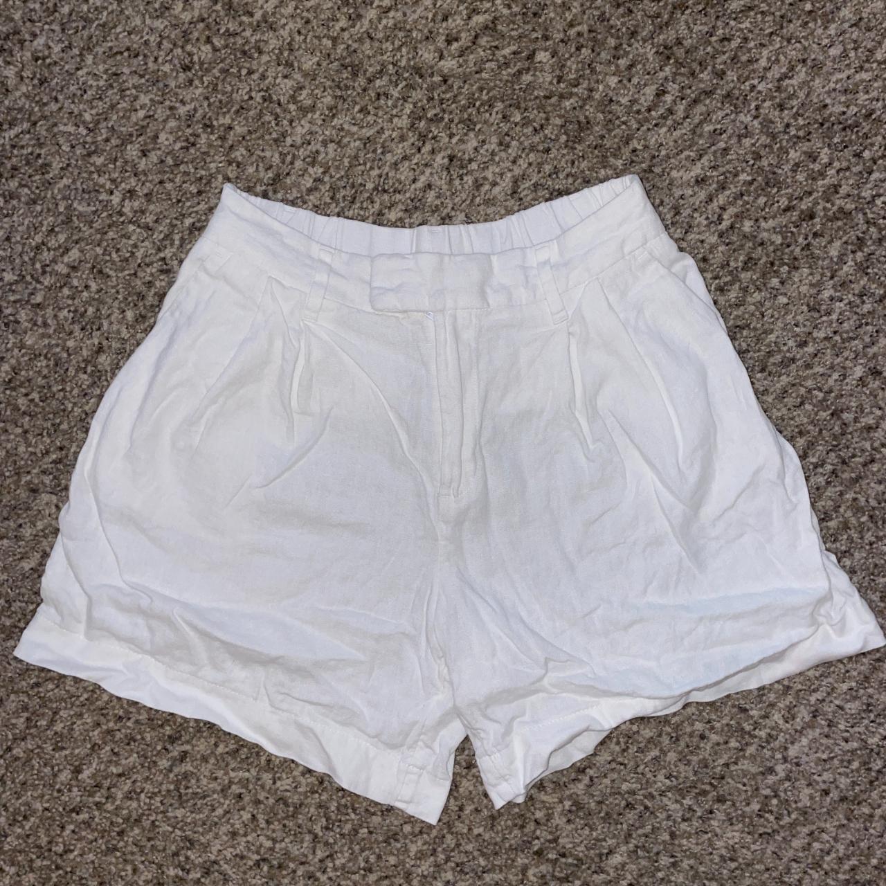 White high-waisted linen shorts - Depop
