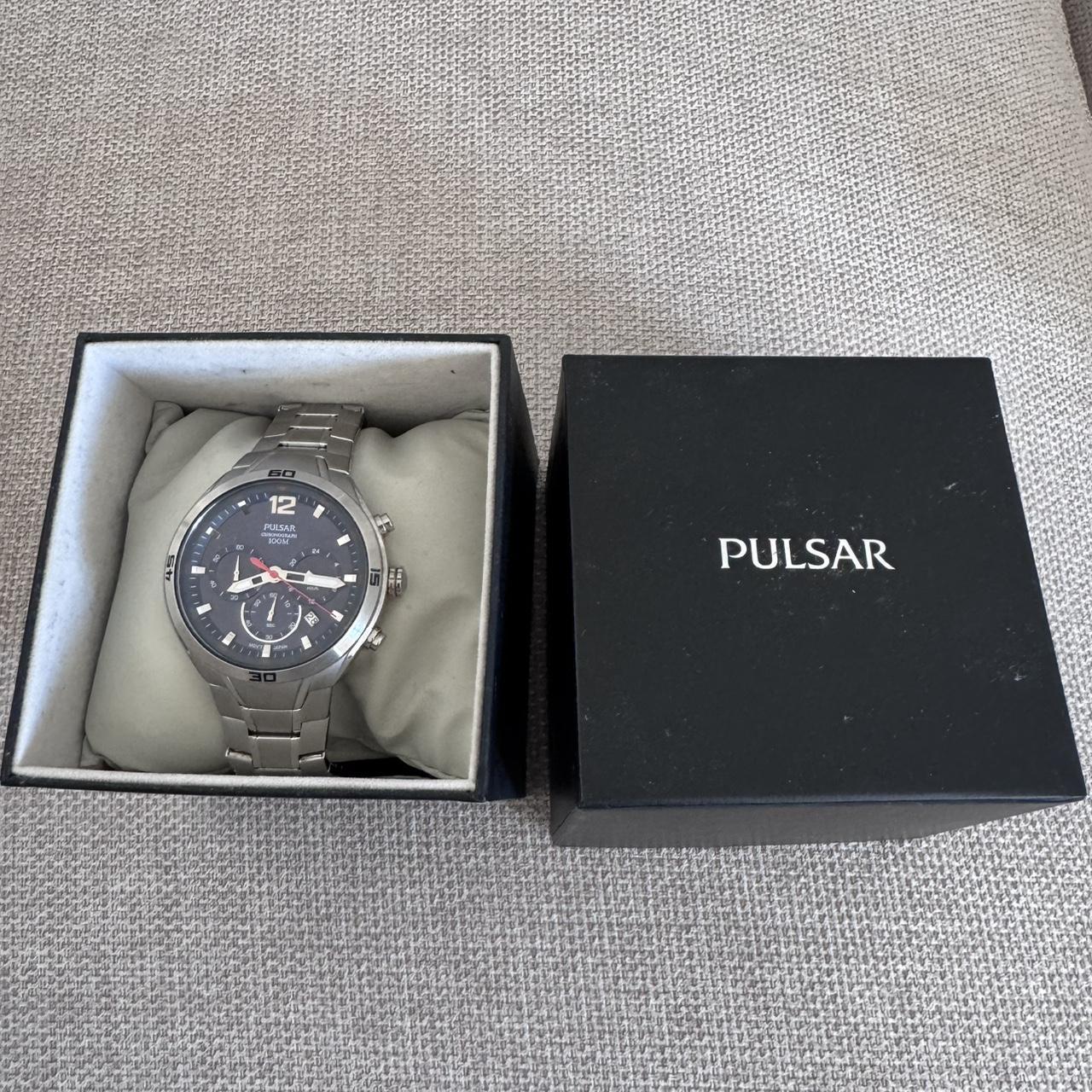 Pulsar watch with navy blue face, stainless steel... | Depop