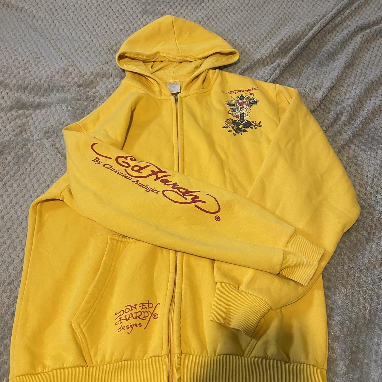 Ed Hardy zip up hoodie yellow - Depop