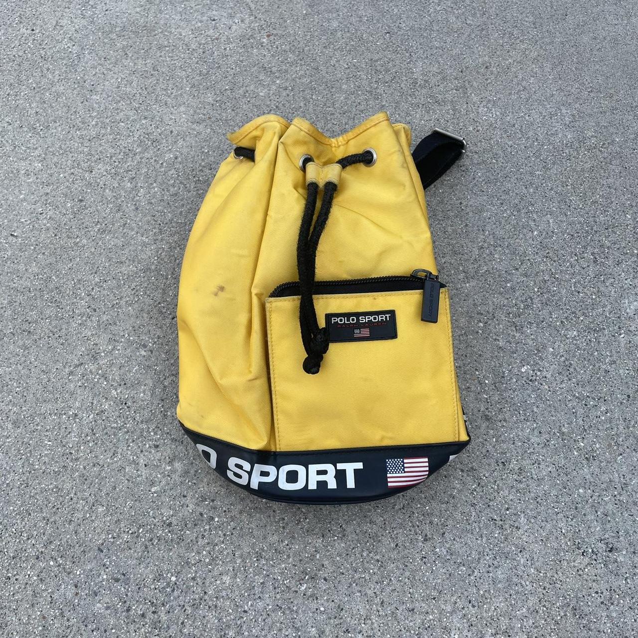 1990s highlighter yellow Polo Sport bucket backpack... - Depop