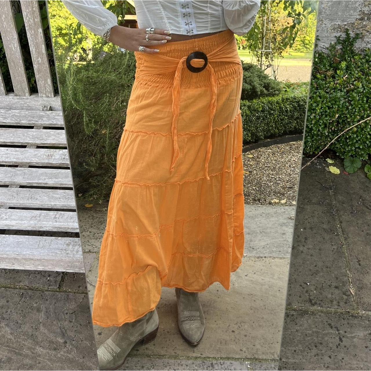 Beautiful orange ruffle maxi skirt , adjustable belt... - Depop