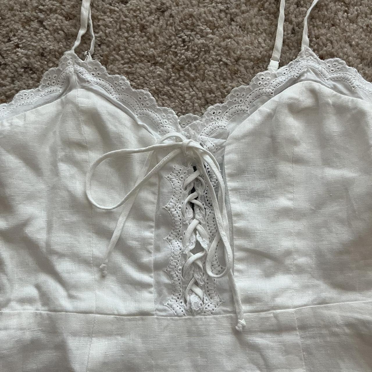 Reformation white lace bustier linen mini dress... - Depop